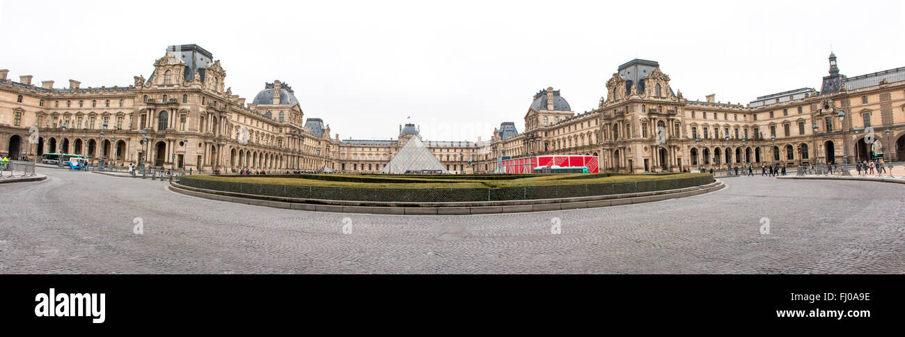 Louvre Courtyard and Front Facade, viewed from Cour Carree. Panorama ...