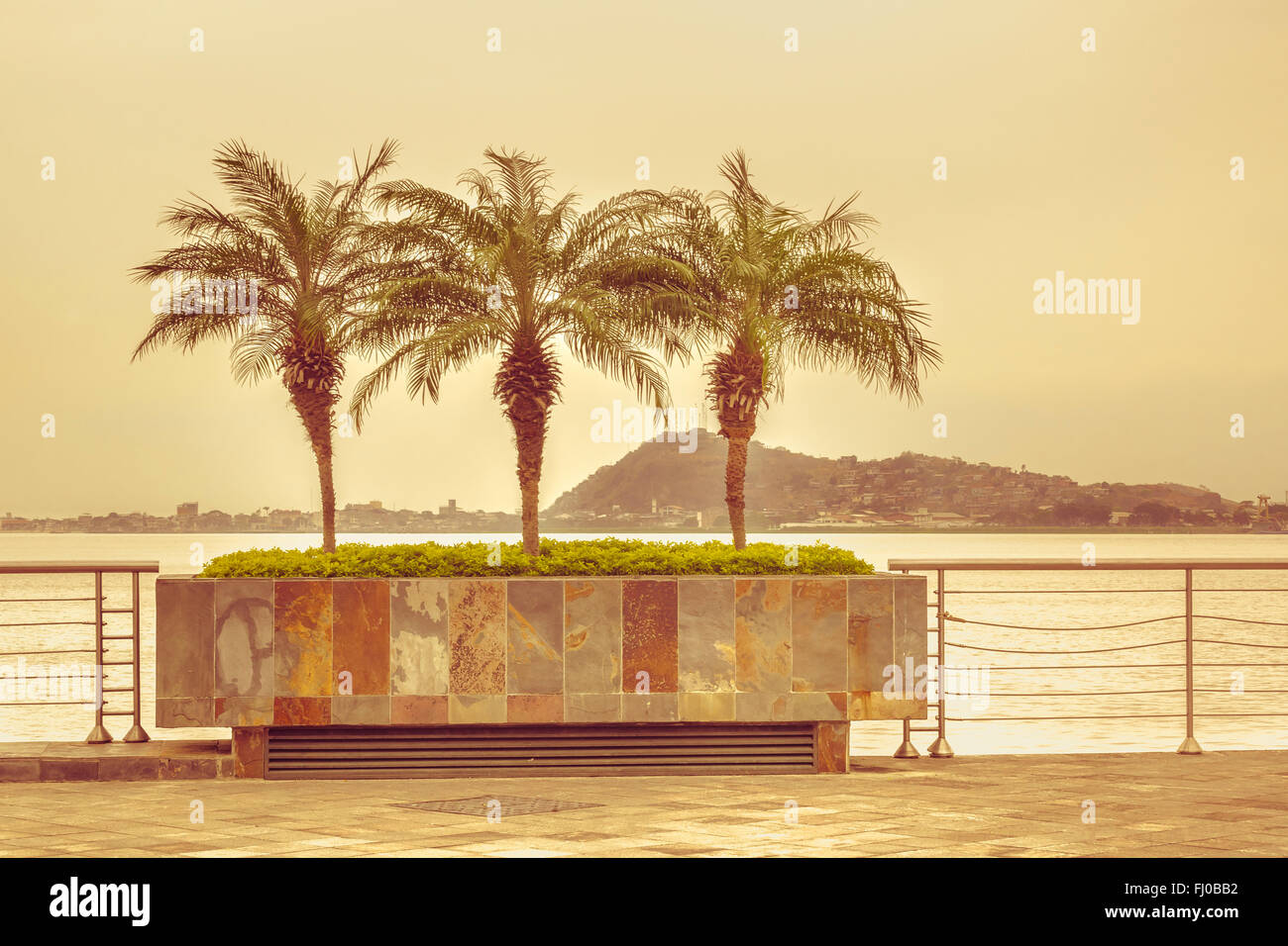 Color edited photo of the guayas river and from the boardwalk of Puerto ...