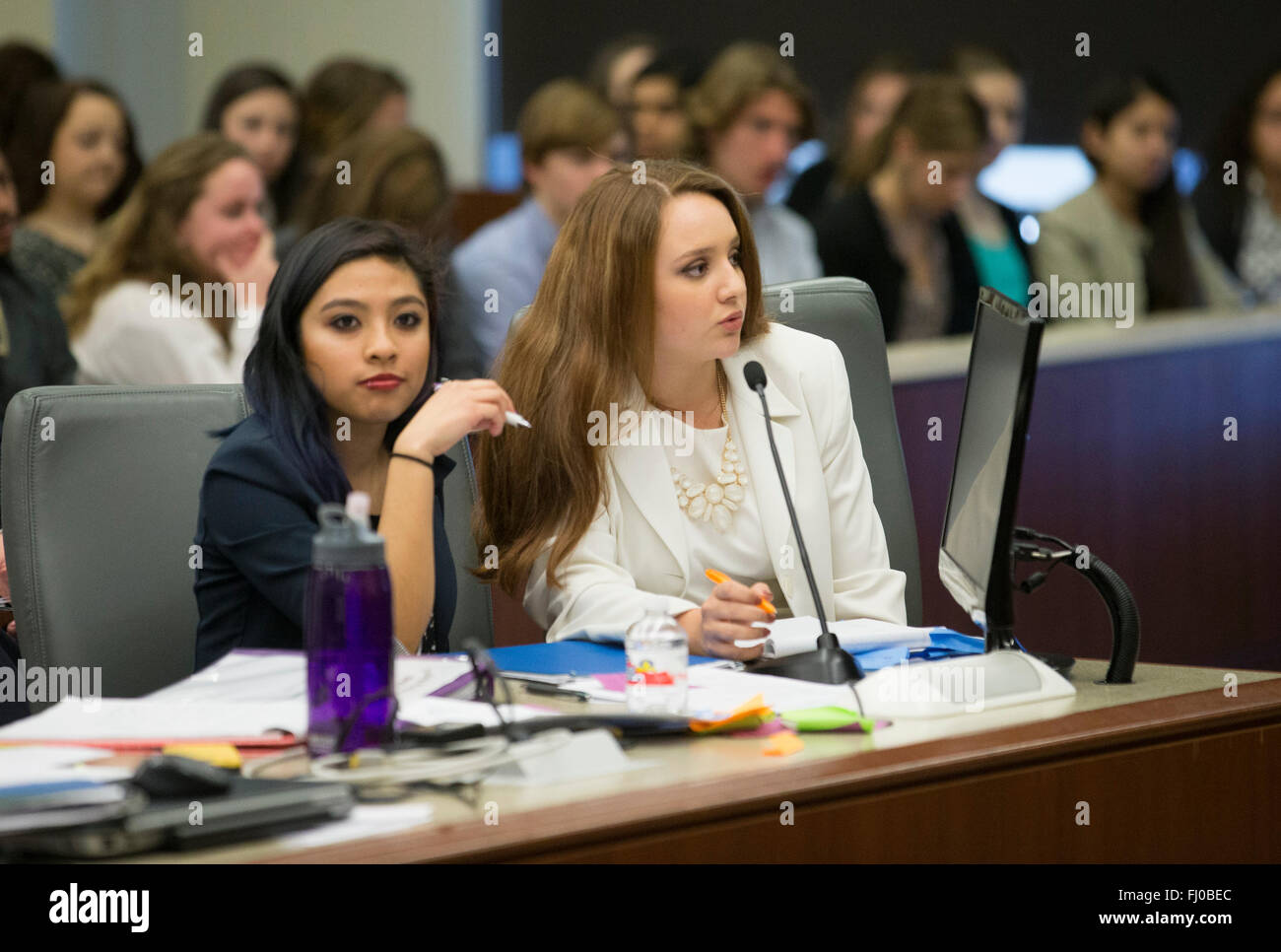 Teen Girl Posing As Defense Attorney Speaks During Mock Trial For High