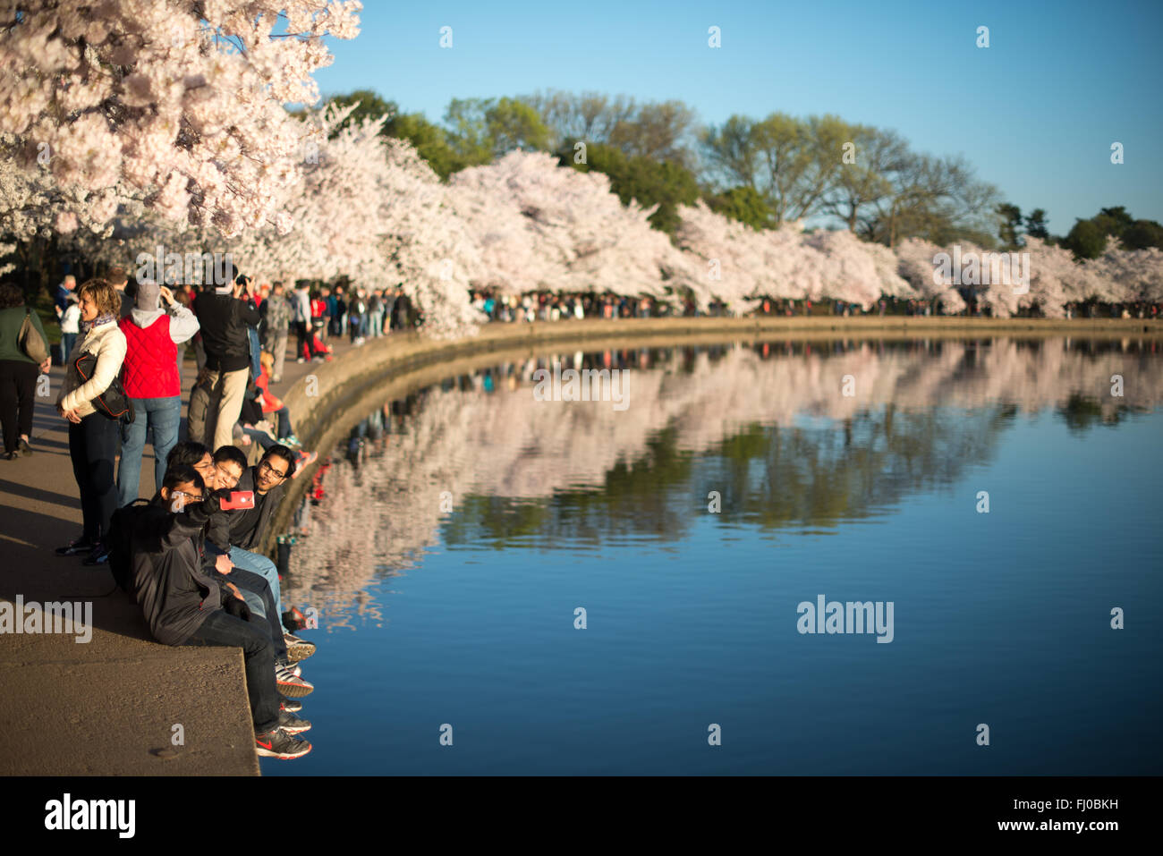 WASHINGTON DC, USA - Tourists line the waterfront on a beautiful clear ...