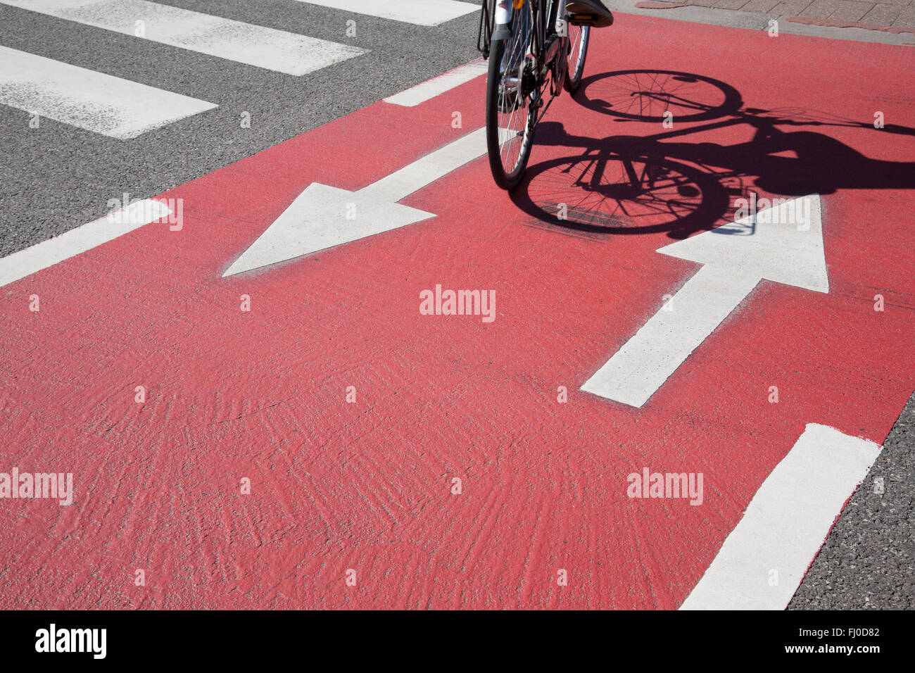 Cyclist on Bike Lane with Arrow Symbol Stock Photo - Alamy