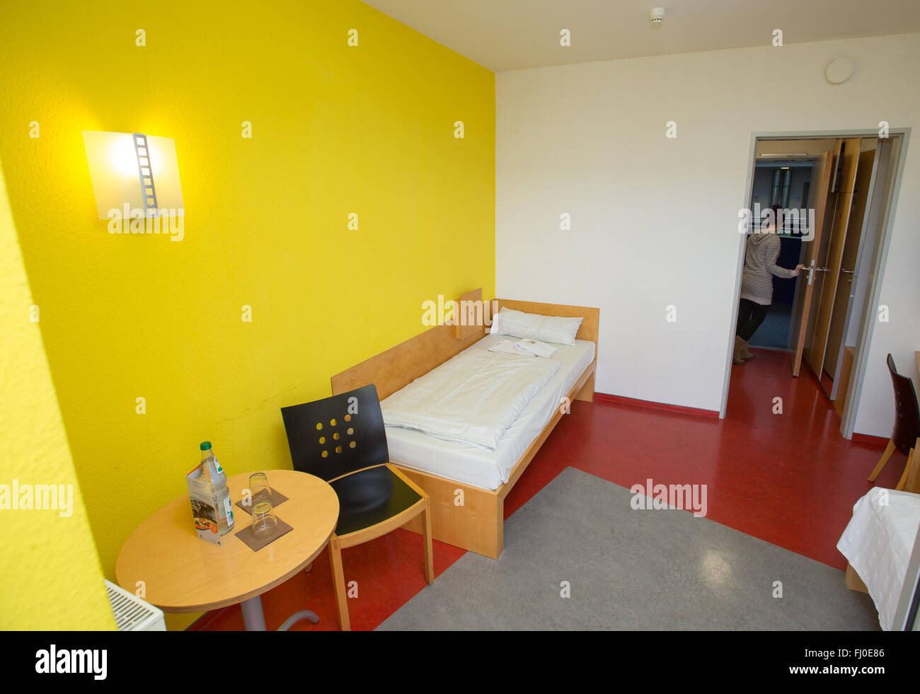 Bielefeld, Germany. 23rd Feb, 2016. Interior view of a two-bed room in ...