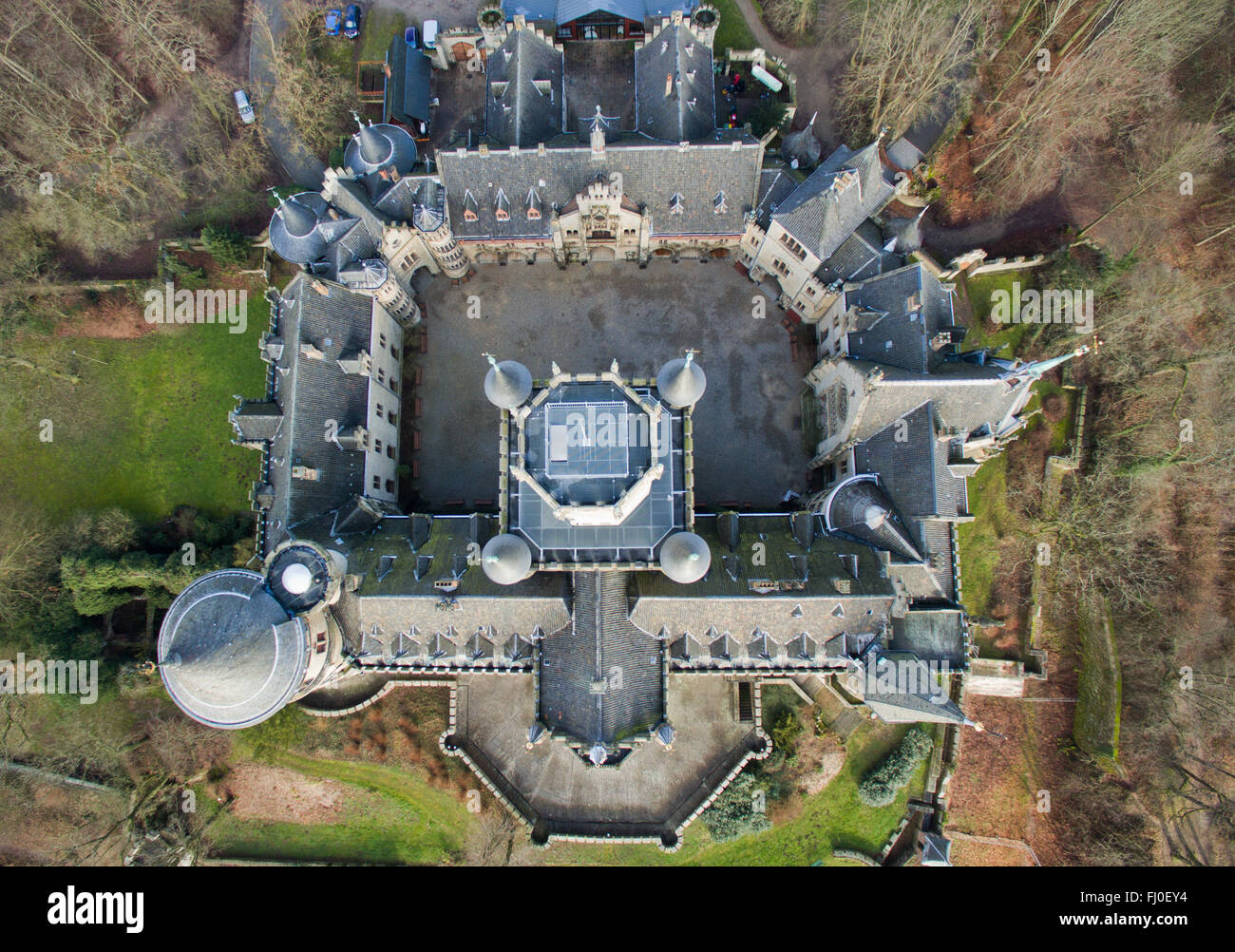 An aerial picture taken by a drone of Marienburg Castle between ...