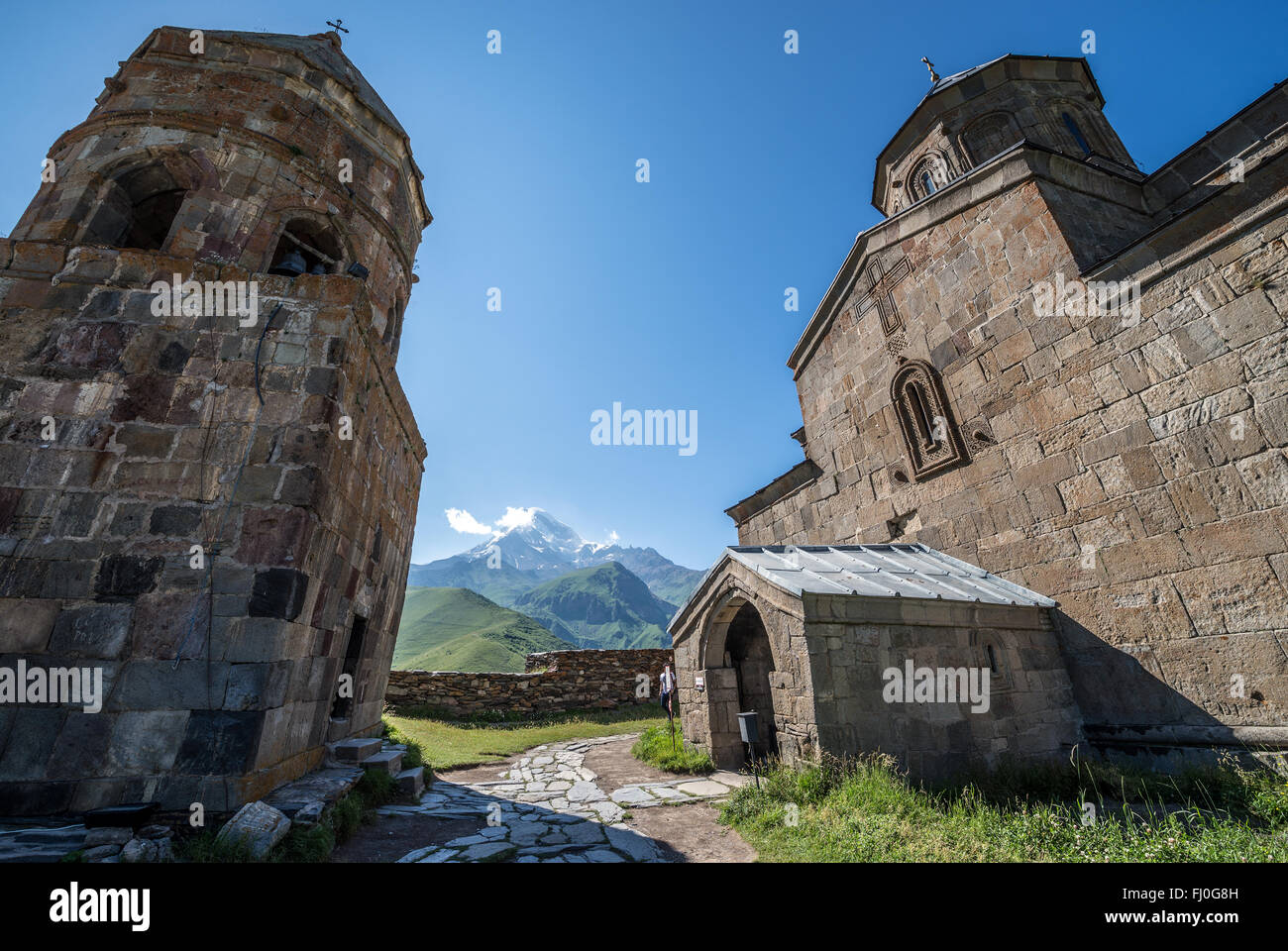 Famous 14th century Holy Trinity Church (Tsminda Sameba) near Gergeti ...