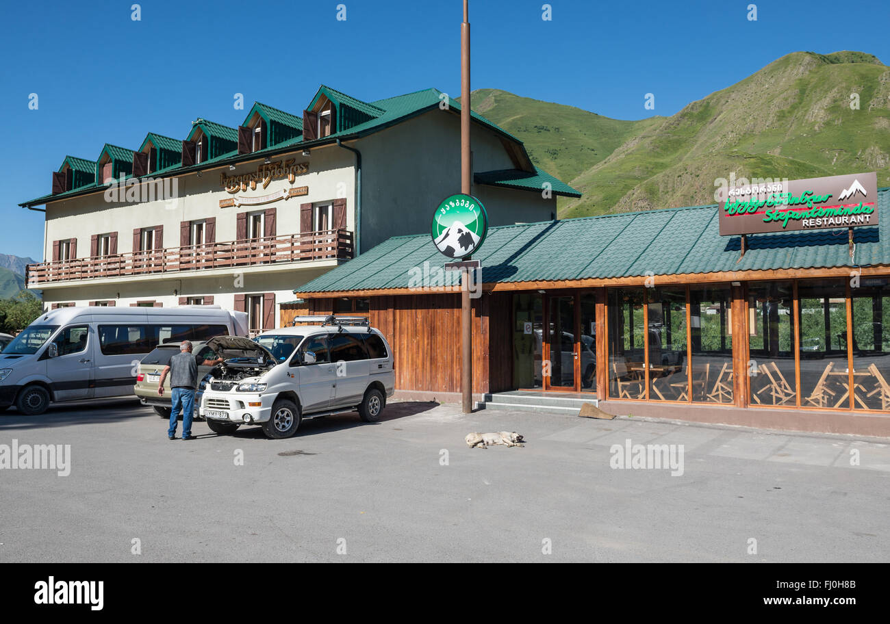 Stepantsminda Hotel and restaurant at Alexander Kazbegi square ...