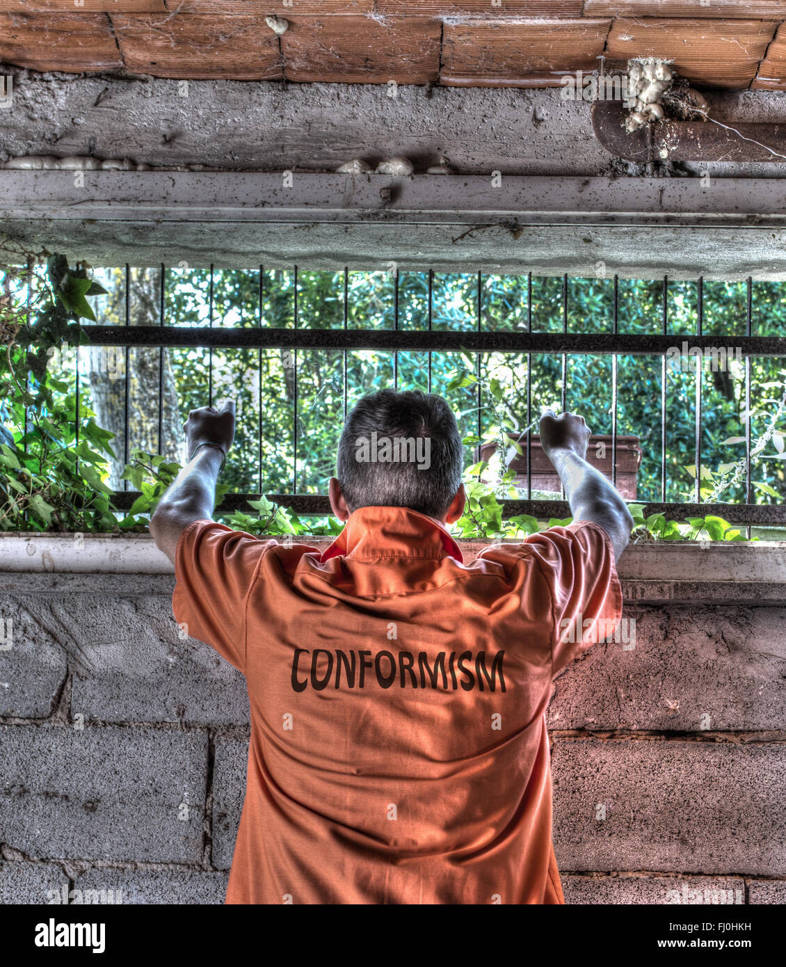 conformism prisoner holding dungeon bars Stock Photo - Alamy