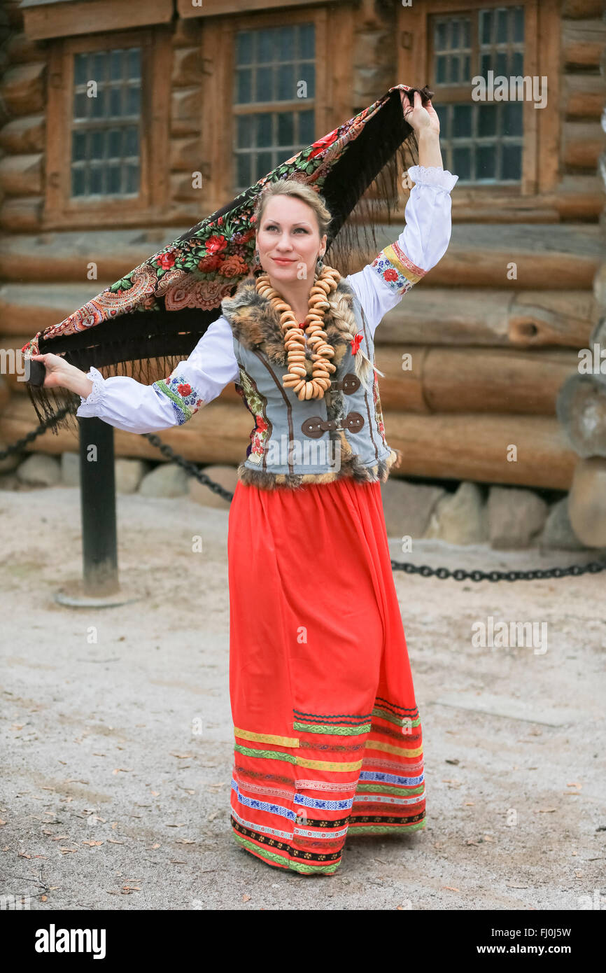 Young Russian woman in a traditional Russian headscarf, Moscow,Russia ...