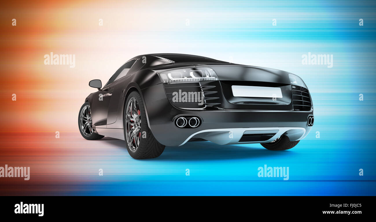 Back of a generic black sport car isolated on a colorful background ...