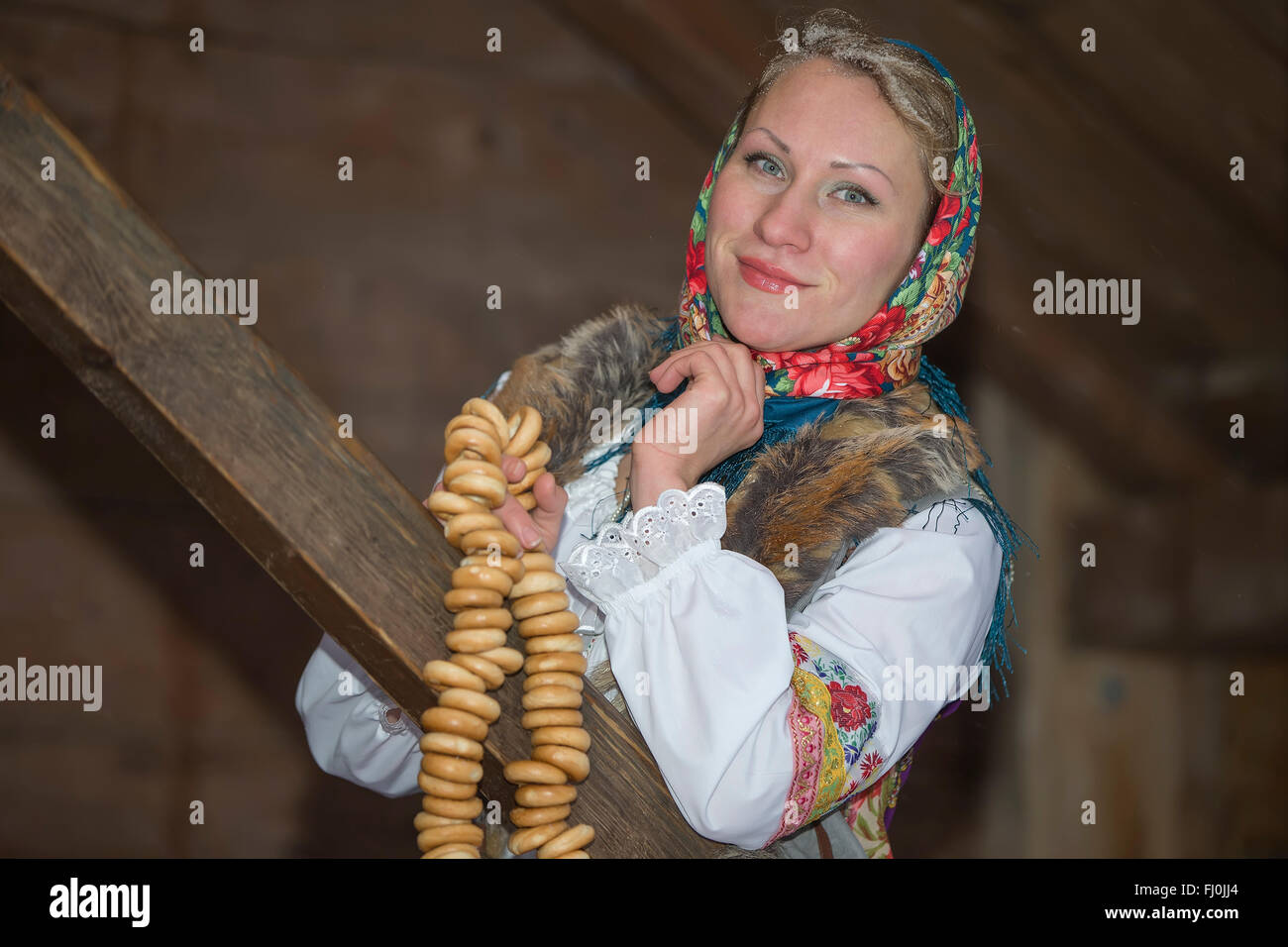 Young Russian woman in a traditional Russian headscarf, Moscow,Russia ...