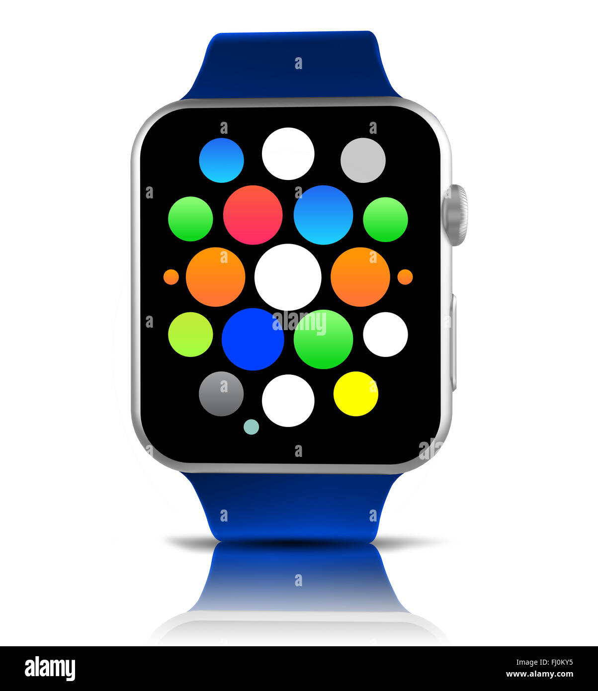 Blue generic smart watch with icons isolated on a white background ...