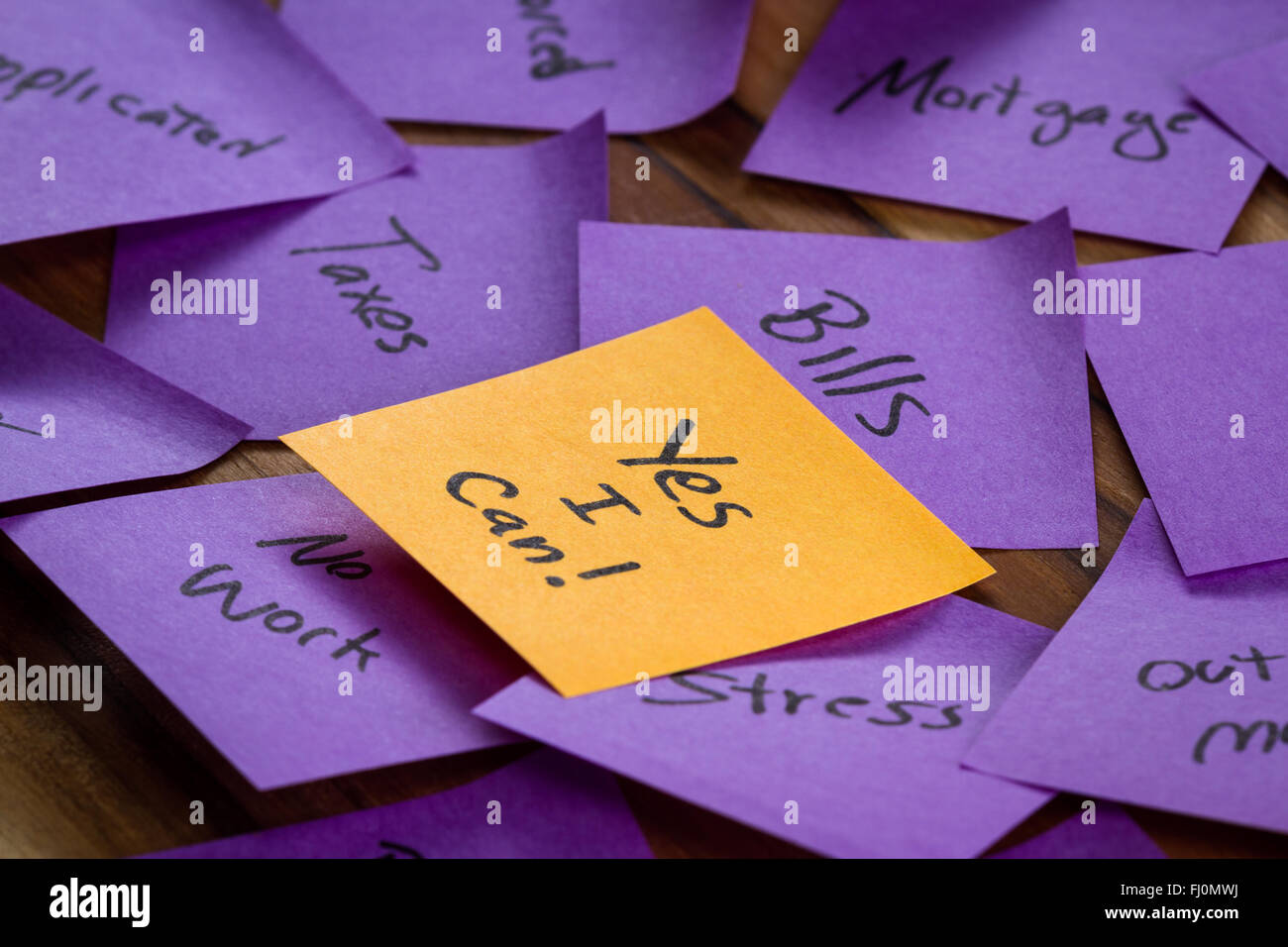 Self help concept image using sticky notes to write lives problems and ...
