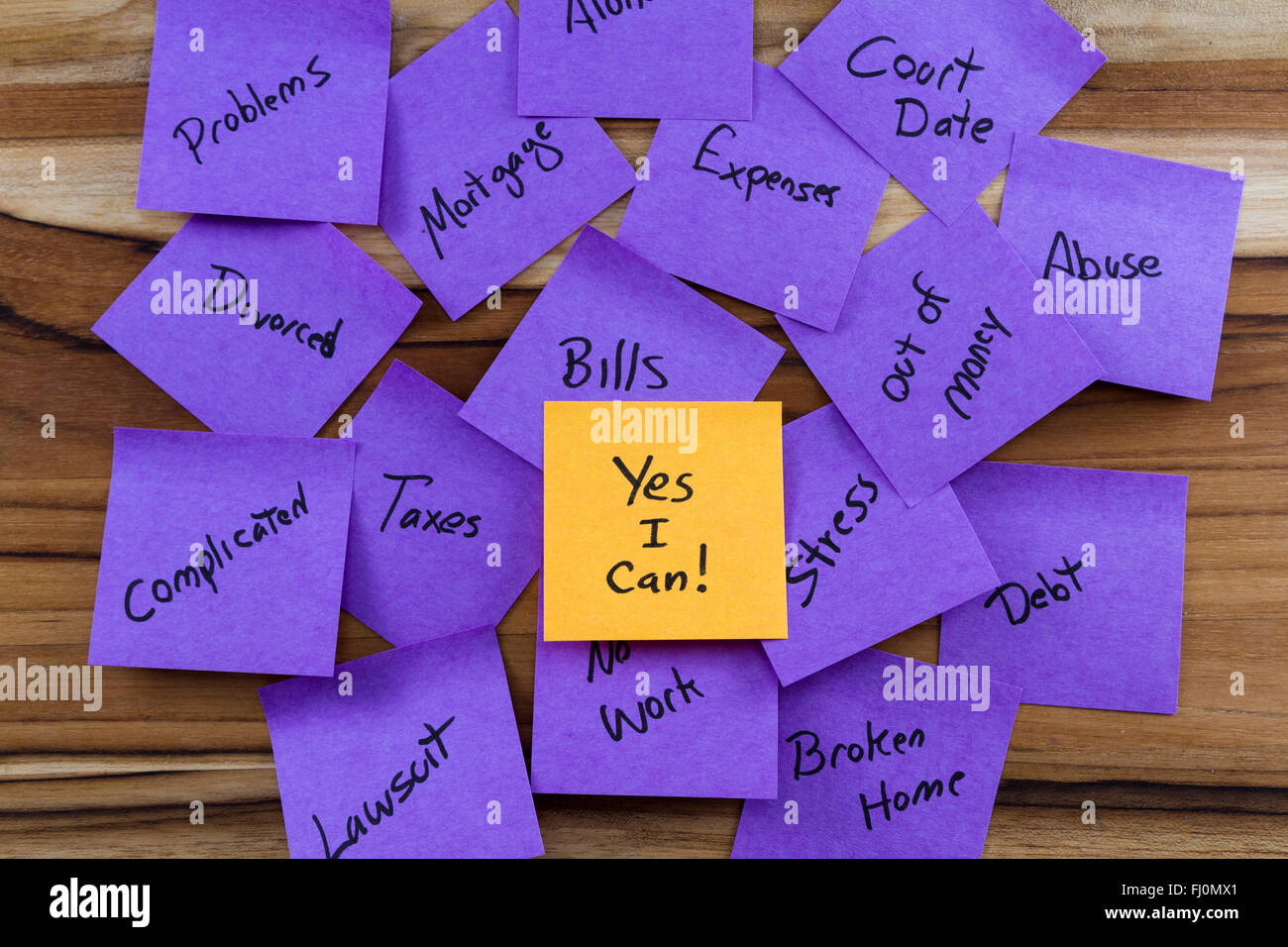 Self help concept image using sticky notes to write lives problems and ...