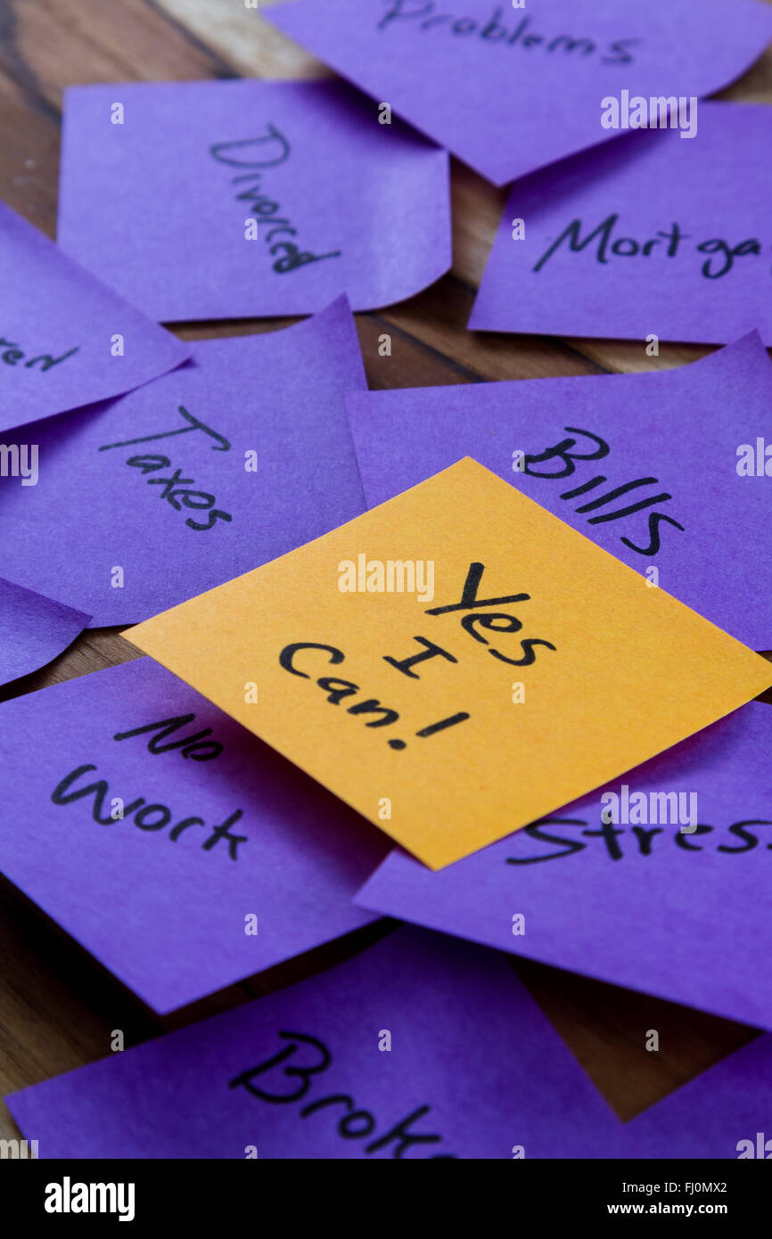 Self help concept image using sticky notes to write lives problems and ...