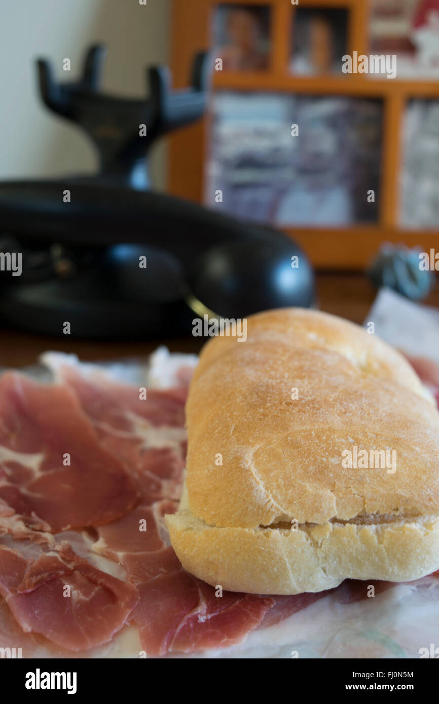 crispy sandwich and raw ham for a filled roll Stock Photo - Alamy