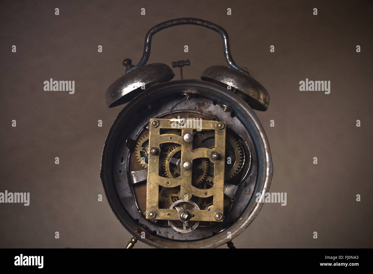 Back of an old rusted clock with its mechanism and cogs revealed Stock ...