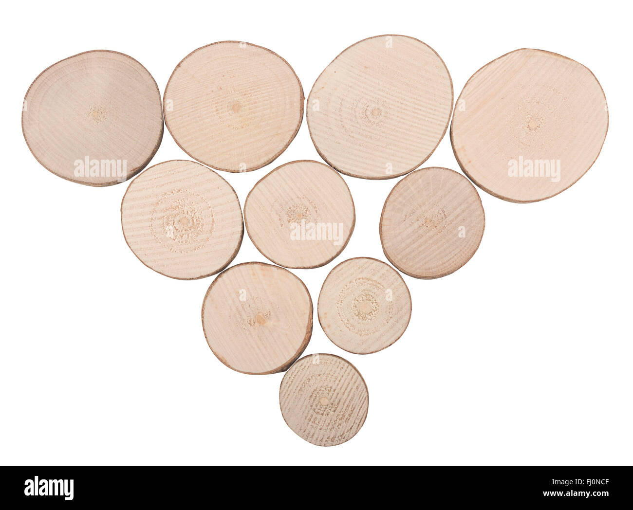 Small pieces of wood forming a triangle isolated on white background ...