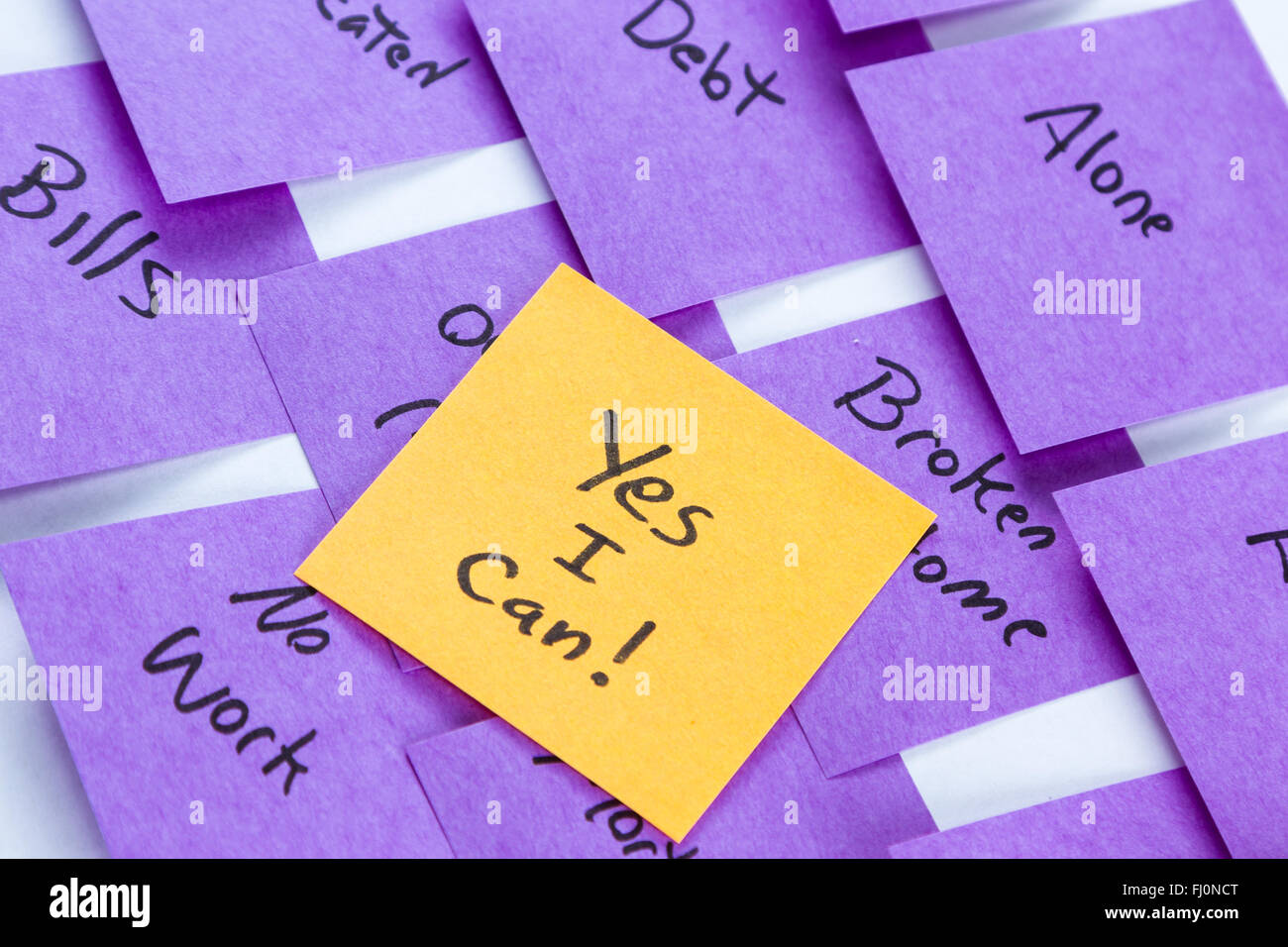 Self help concept image using sticky notes to write lives problems and ...