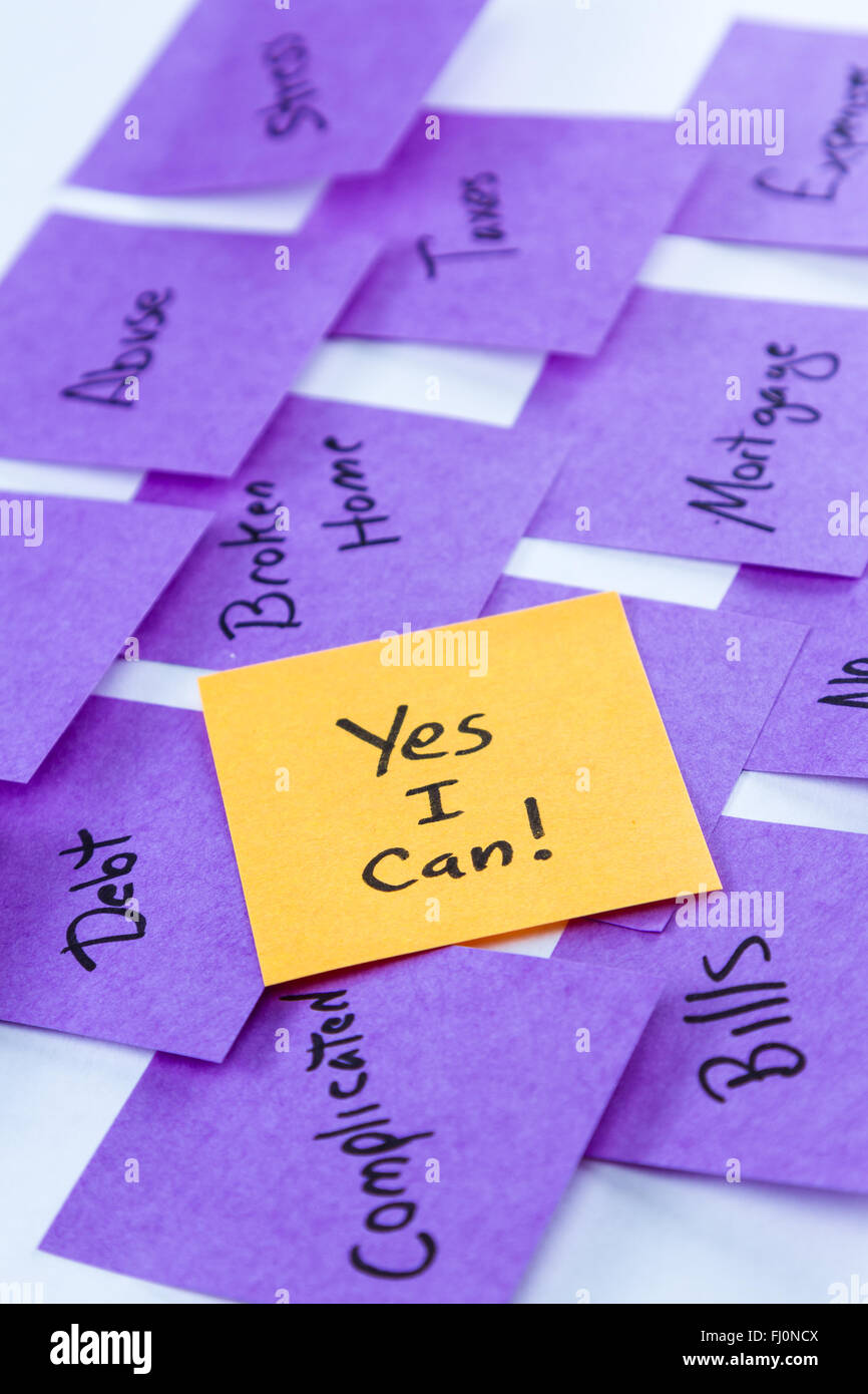 Self help concept image using sticky notes to write lives problems and ...