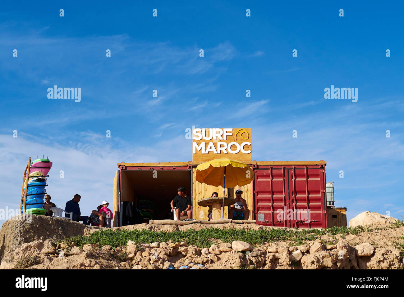 Surf shop on 'Tamraght' Beach in Morroco Stock Photo - Alamy