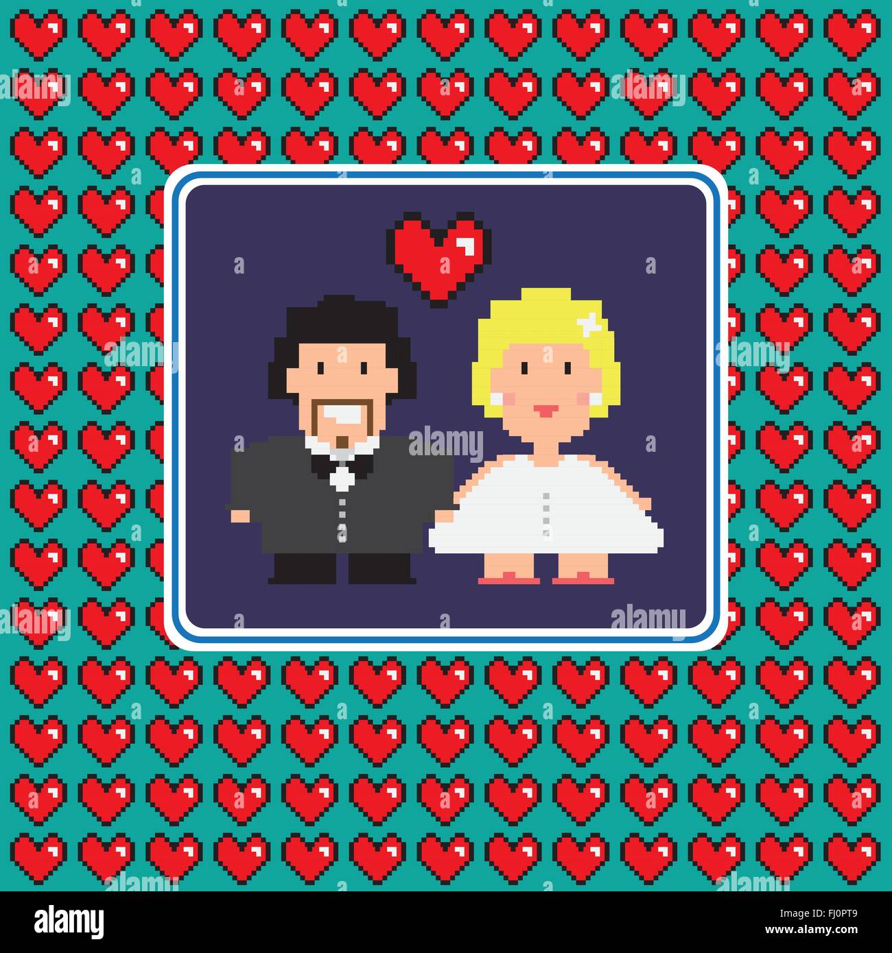 Happy Married couple frame. Pixelated groom and bride digital ...