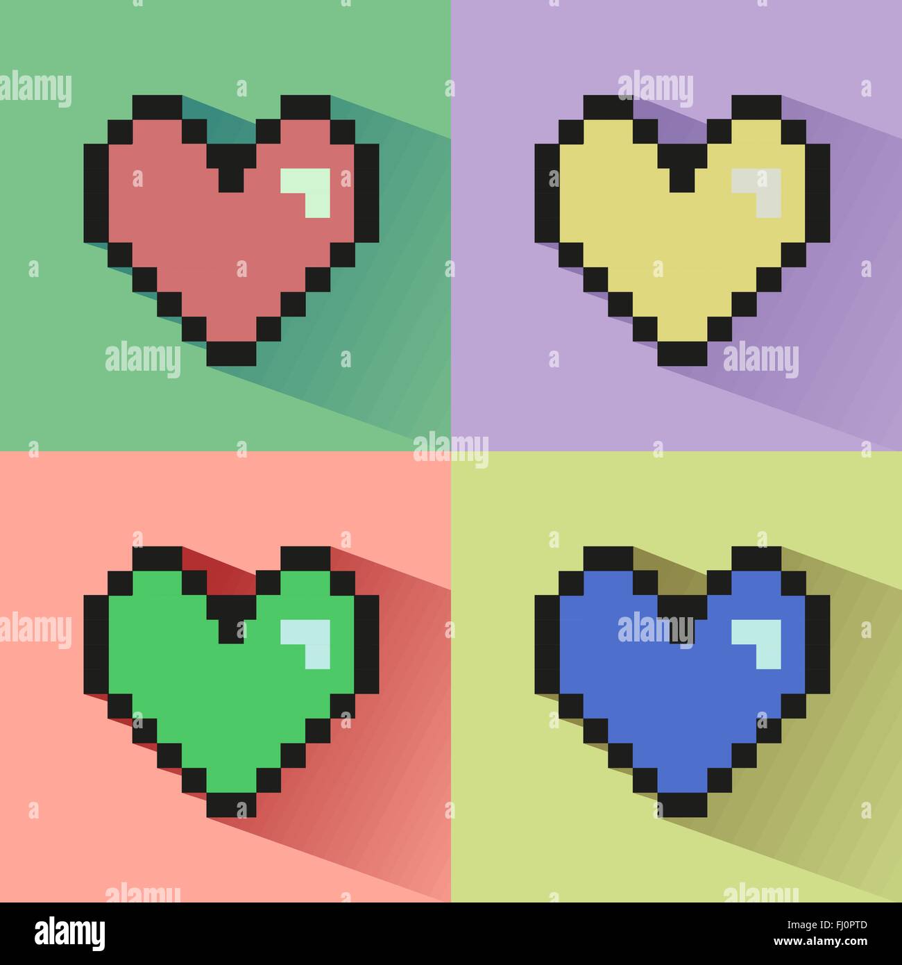 Pixelated colorful hearts digital background seamless vector pattern ...
