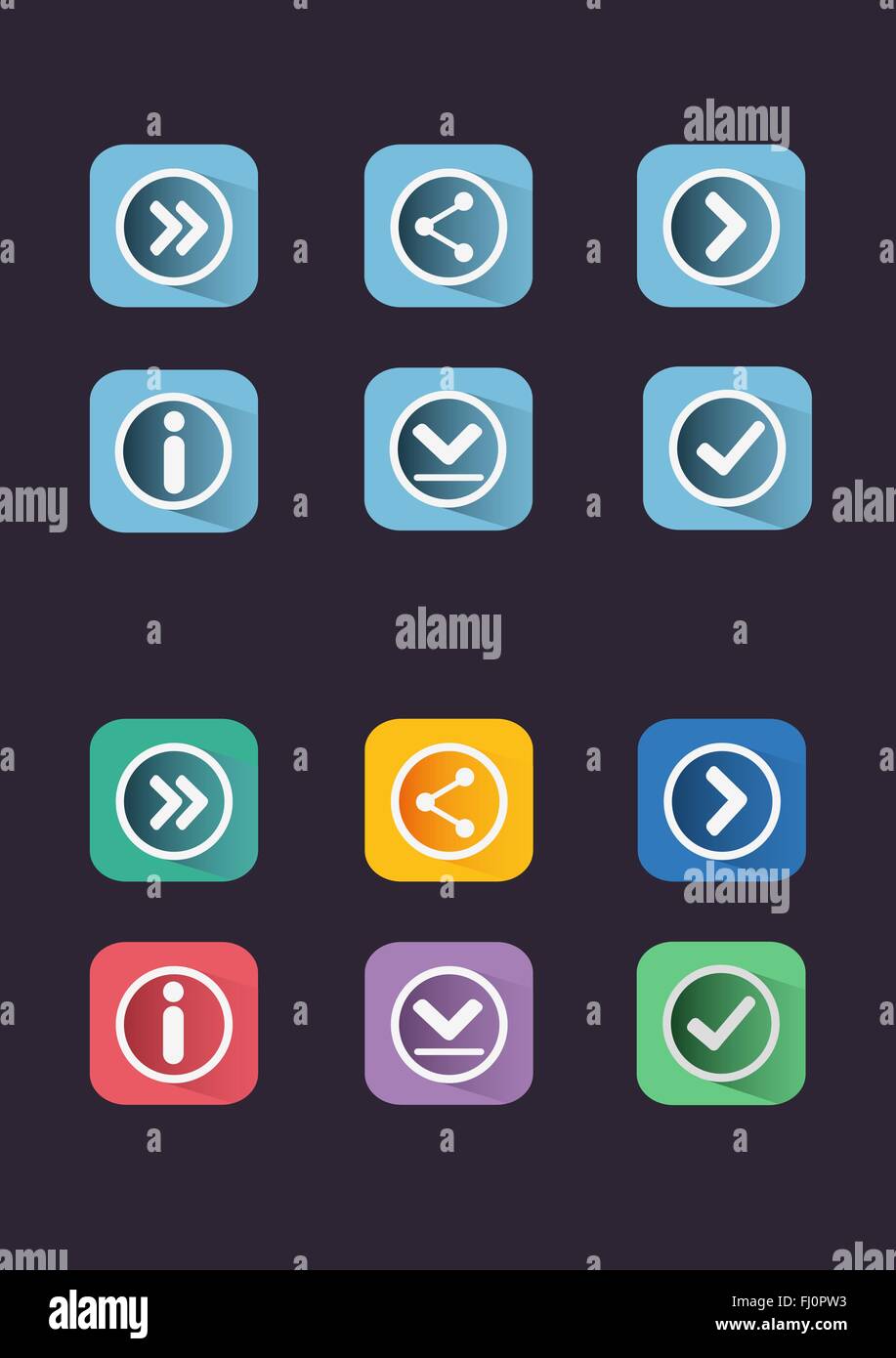 Flat icon set. Navigation buttons. Digital background vector ...