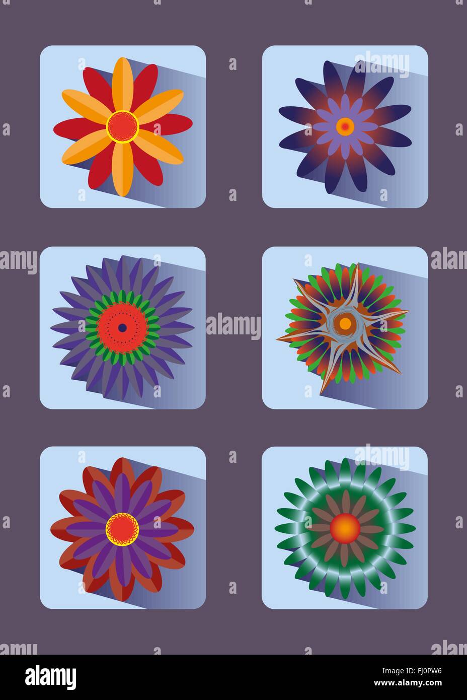 Flat icon set. Flower icons. Digital background vector illustration ...