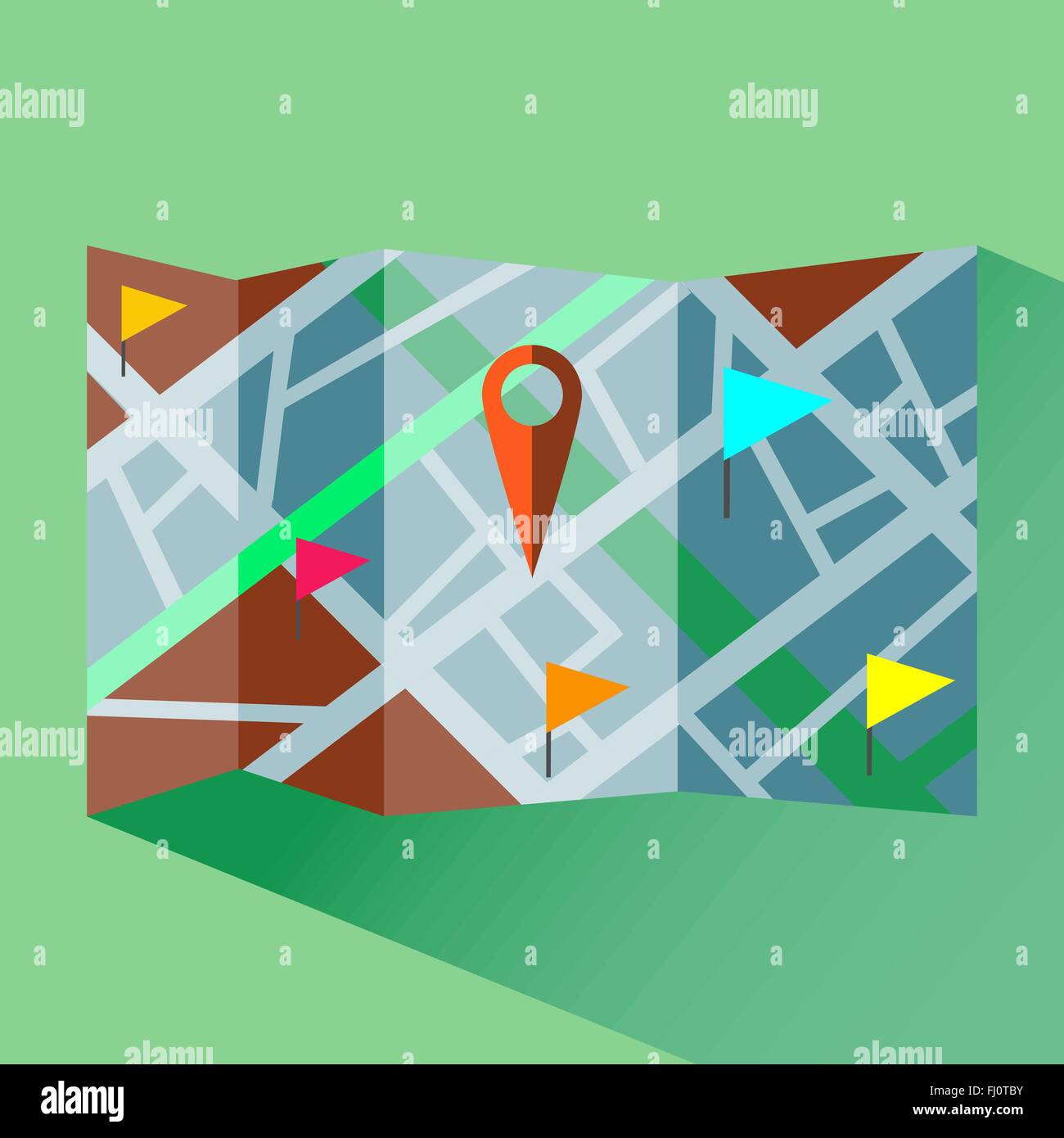 Colorful map with map pointers digital vector icon. Travel planner ...