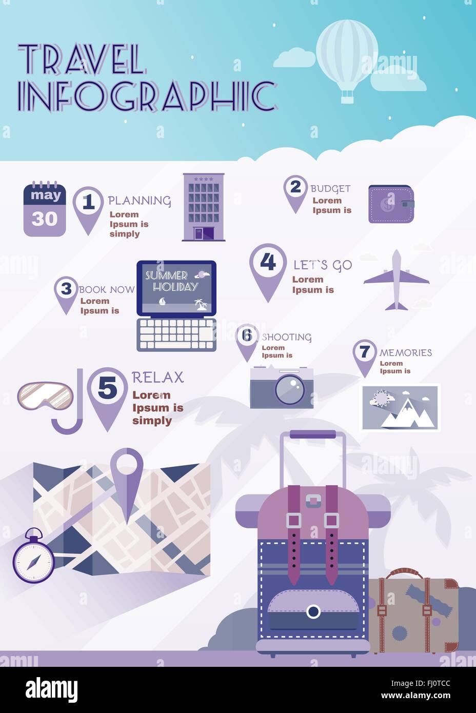 Vacation planner flat summer infographics. Travel digital vector ...