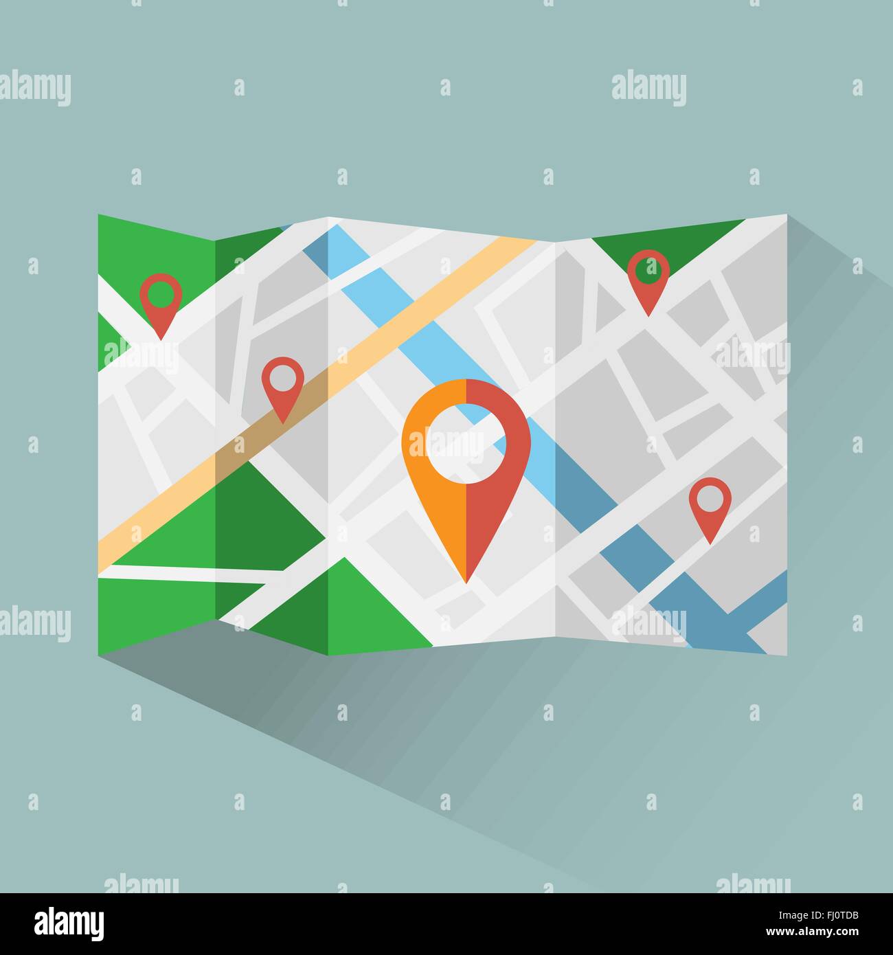 Colorful map with map pointers digital vector icon. Travel planner ...