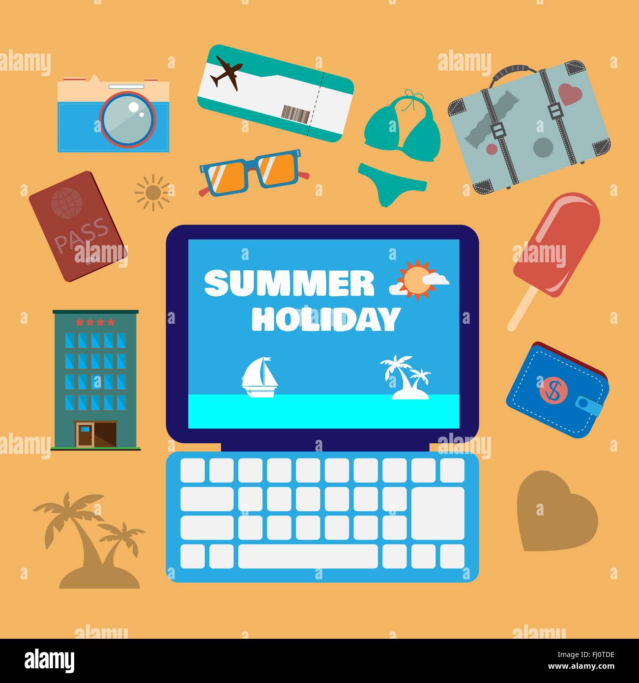 Colorful summer holiday icon set. Travel planning digital vector ...