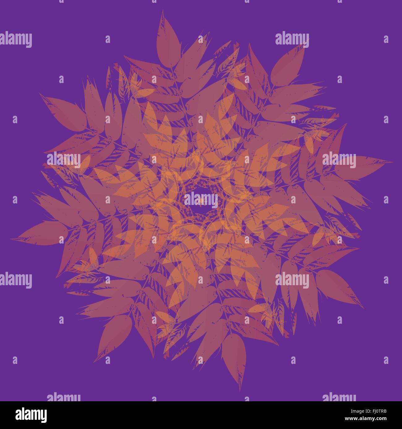 Branches with leaves Vintage ornament on purple backdrop. Digital ...