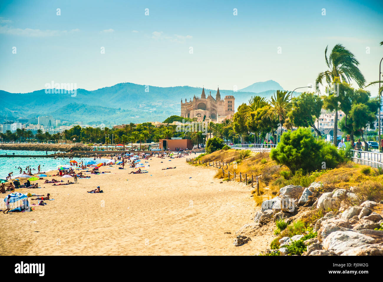 View of the beach of Palma de Mallorca Stock Photo - Alamy