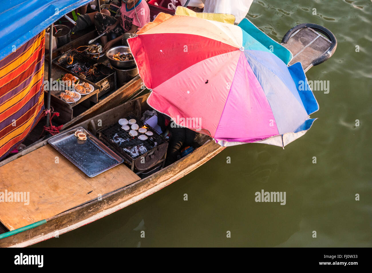 Trader's boats in a floating market in Thailand Stock Photo - Alamy