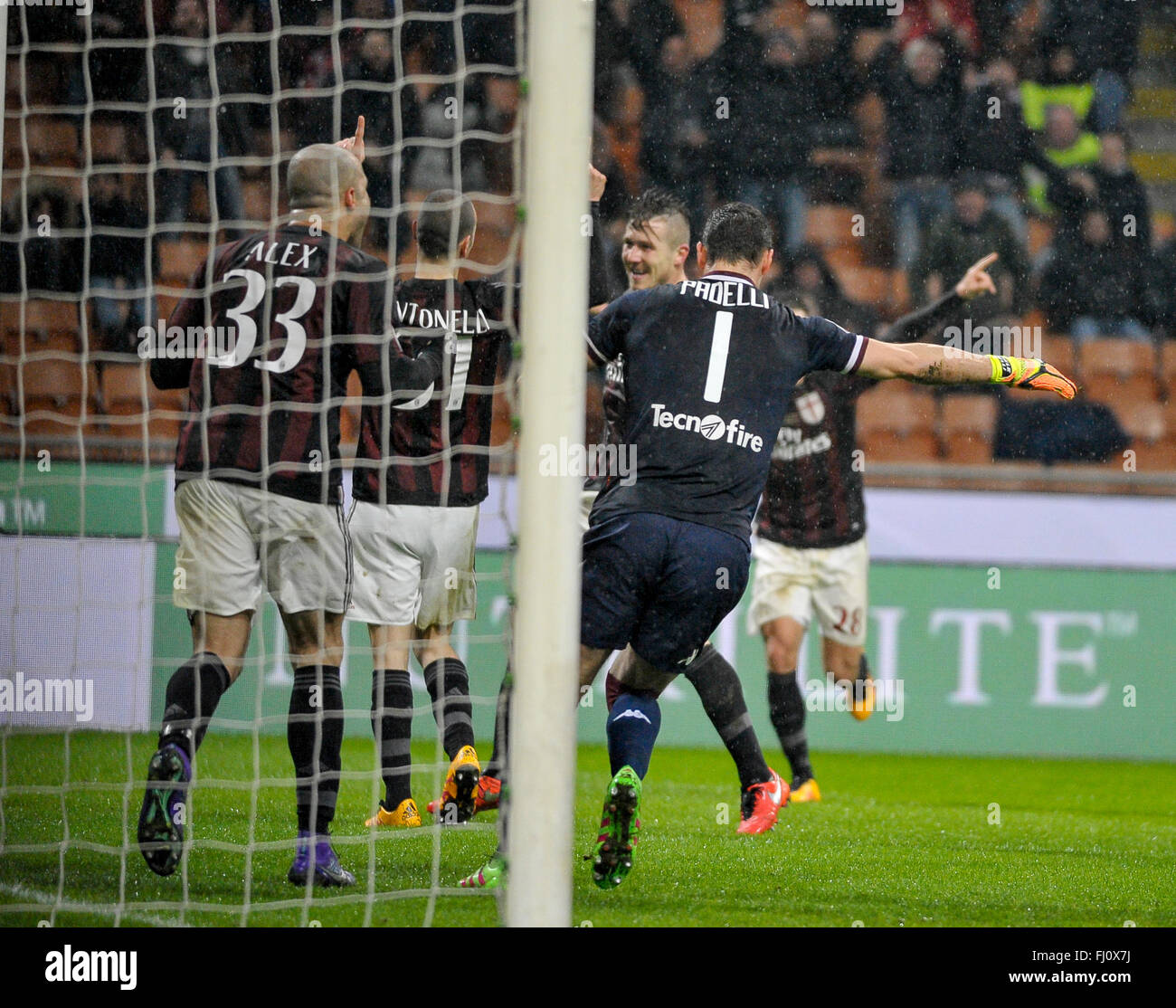 Milan, Italy. 27th Feb, 2016. Luca Antonelli celebrates after scoring ...