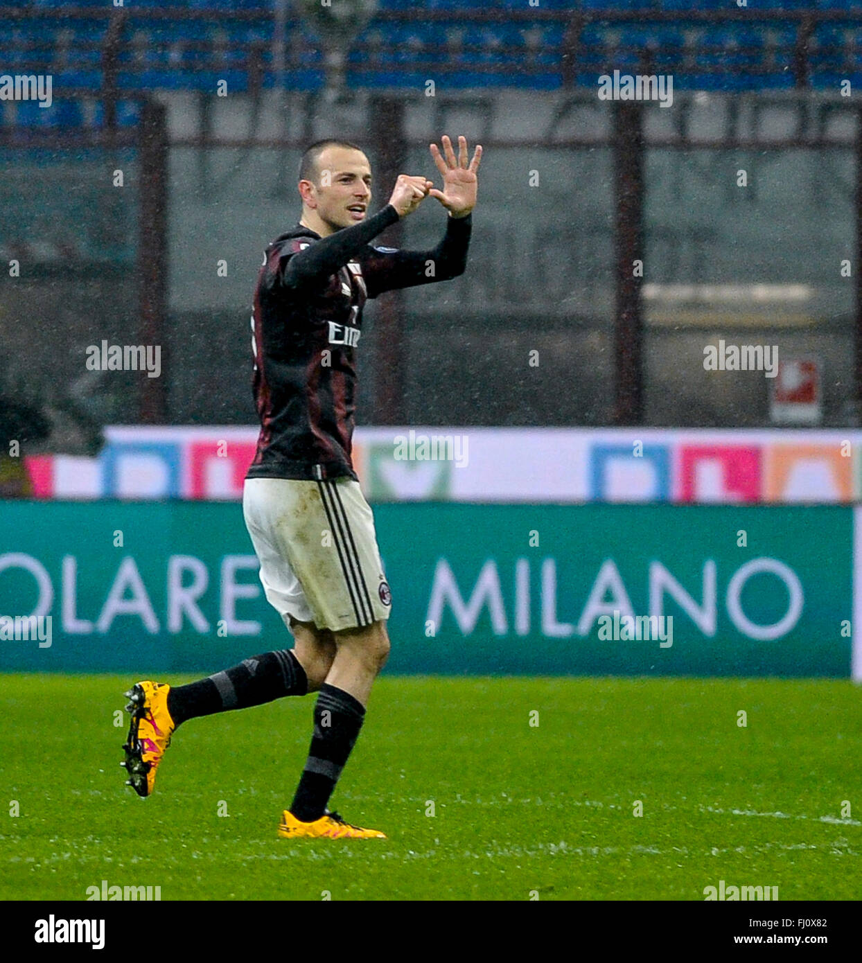 Milan, Italy. 27th Feb, 2016. Luca Antonelli celebrates after scoring ...