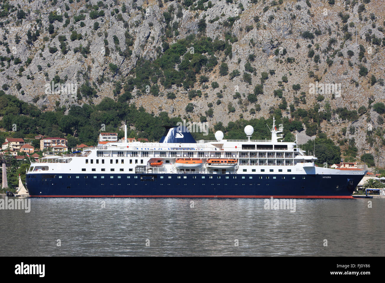 The Minerva cruise ship (1989) of the Swan Hellenic line moored in ...