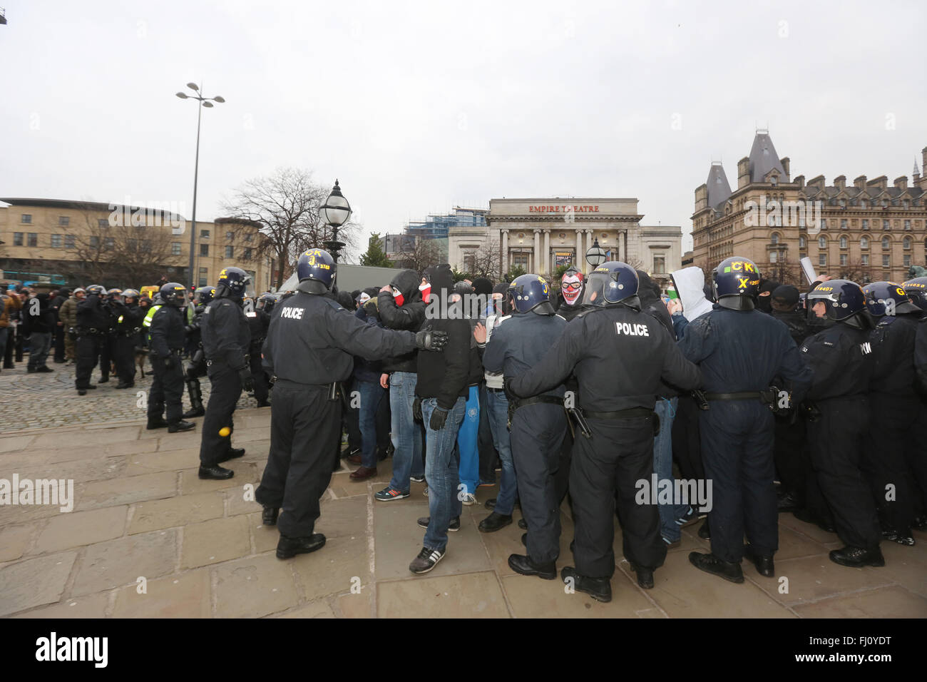 Liverpool, UK. 27th Feb, 2016. Riot Police surround nationalists in ...