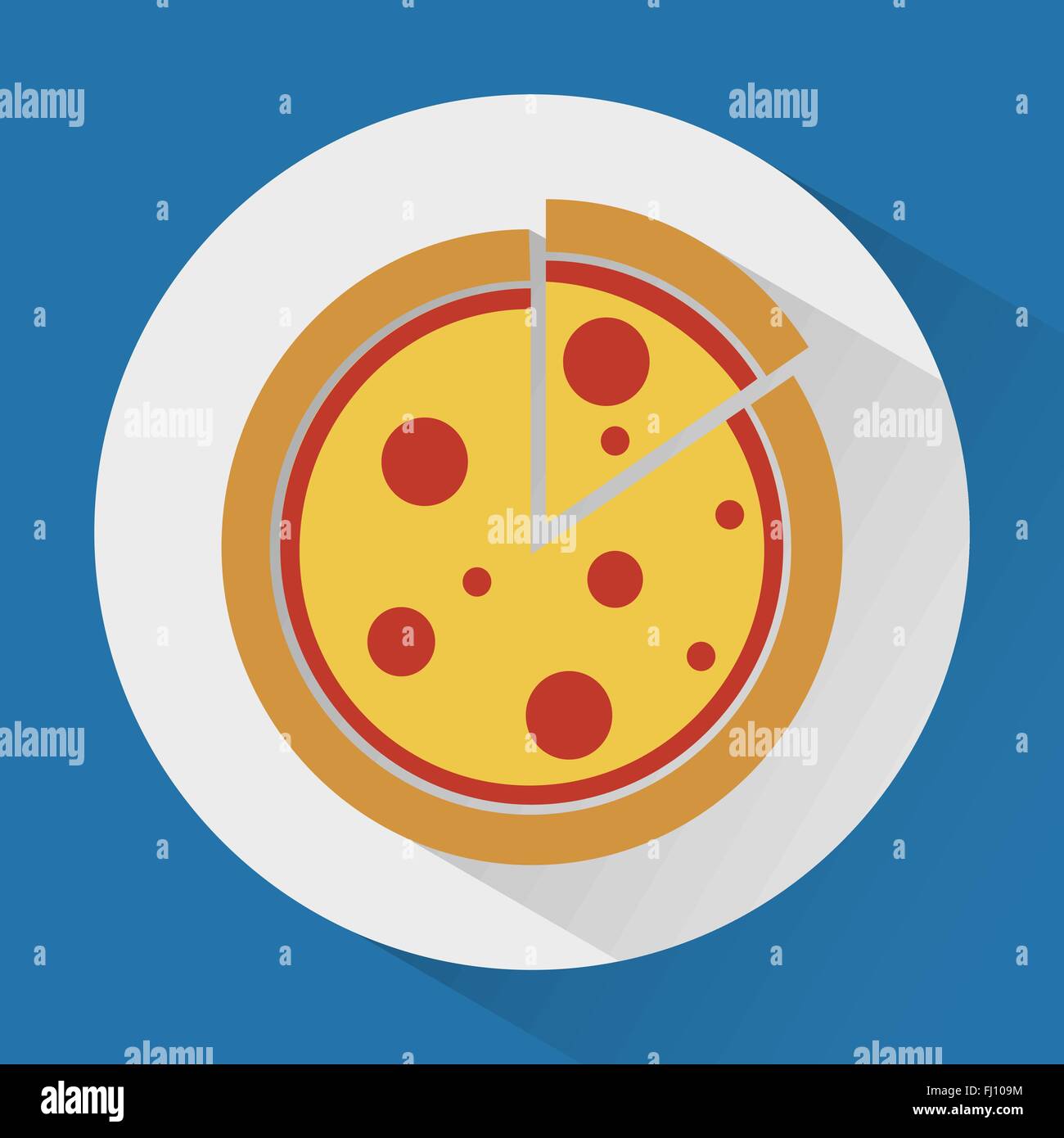 Colorful Pizza on the plate round icon. Pizza slice. Snacks. Fast food ...