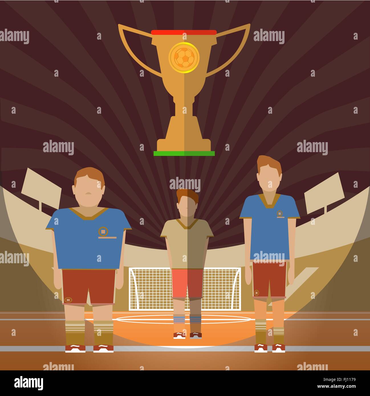 Soccer Game Players on the Playfield. Champions with Gold Cup ...