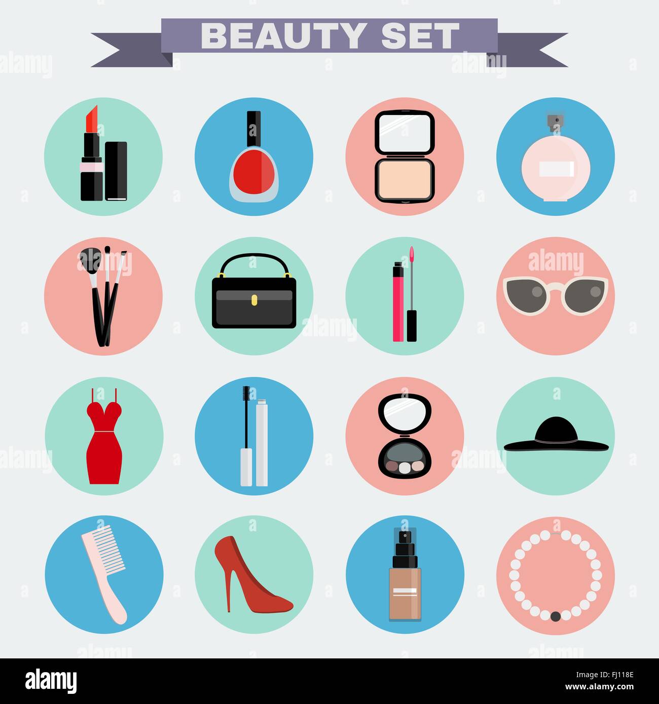 Beauty industry big vector icon set. Make up tools and Fashion clothes ...
