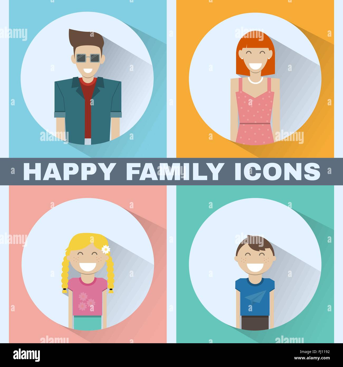 Happy Family concept. Colorful family portrait icon set. Mother, Father ...