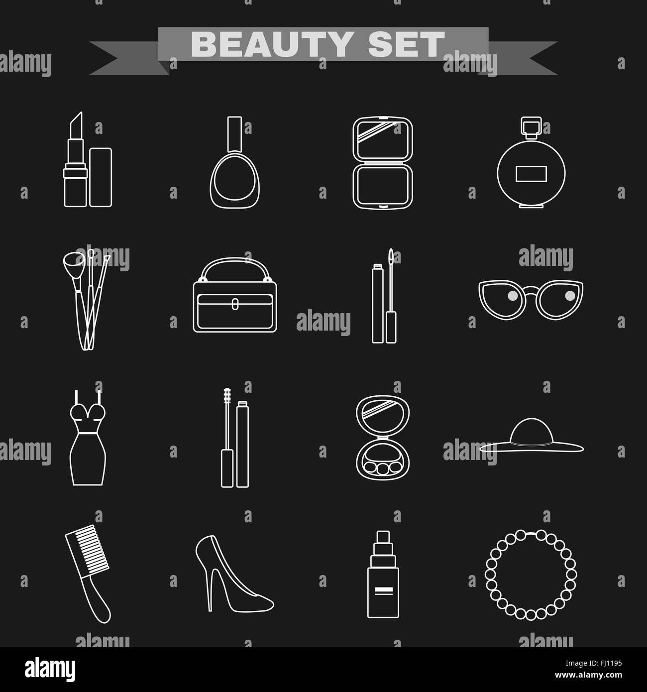 Beauty industry big vector icon set. Lipstick, Nail polish, Powder ...