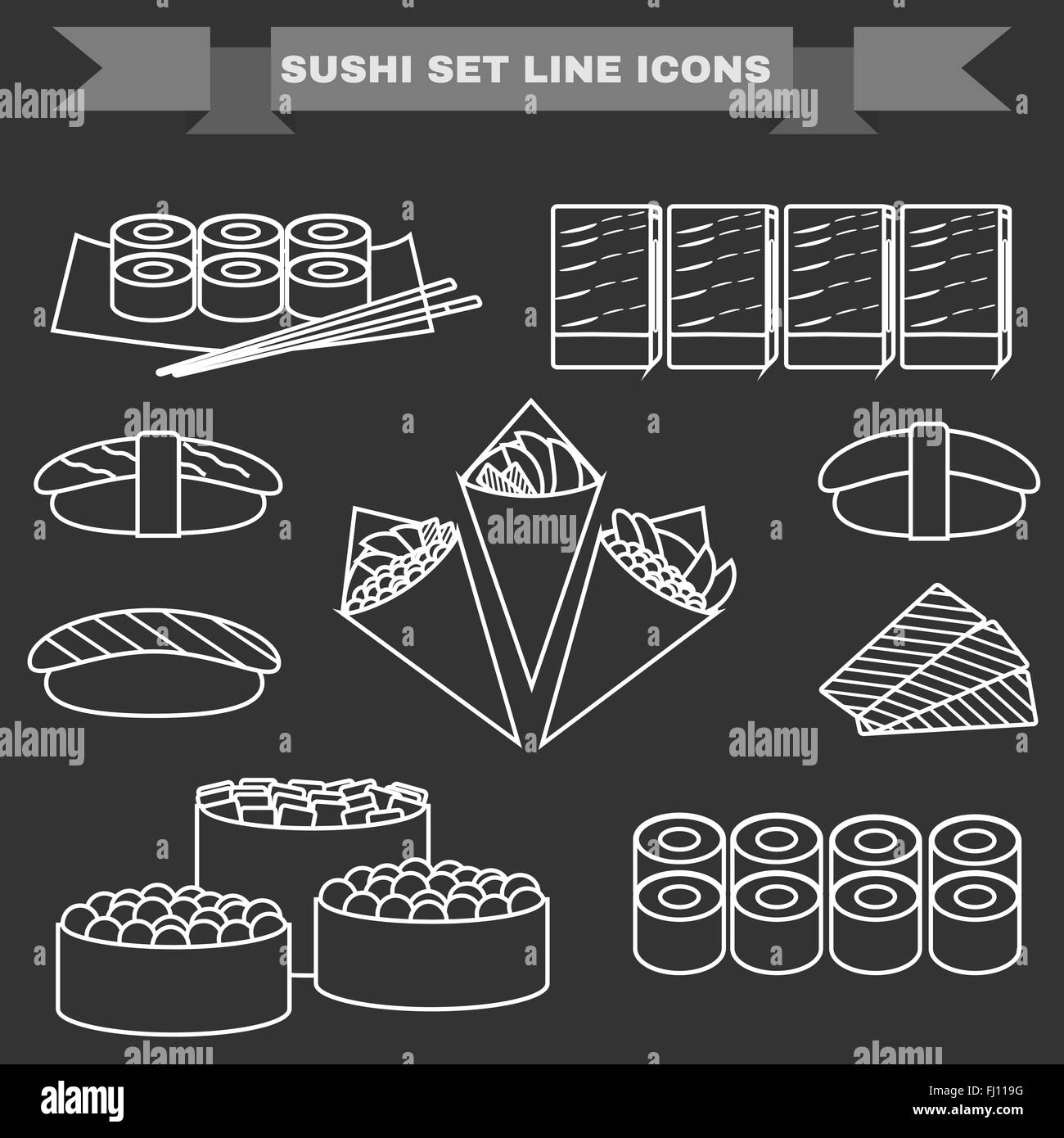 Big icon set of sushi. Different sushi types platter with chopsticks ... Big icon set of sushi. Different sushi types platter with chopsticks ...