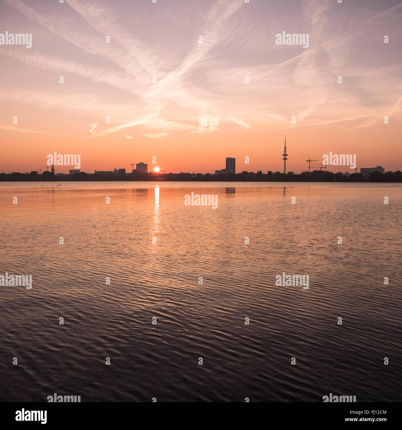 Germany, Hamburg, Outer Alster Lake at sunset Stock Photo - Alamy