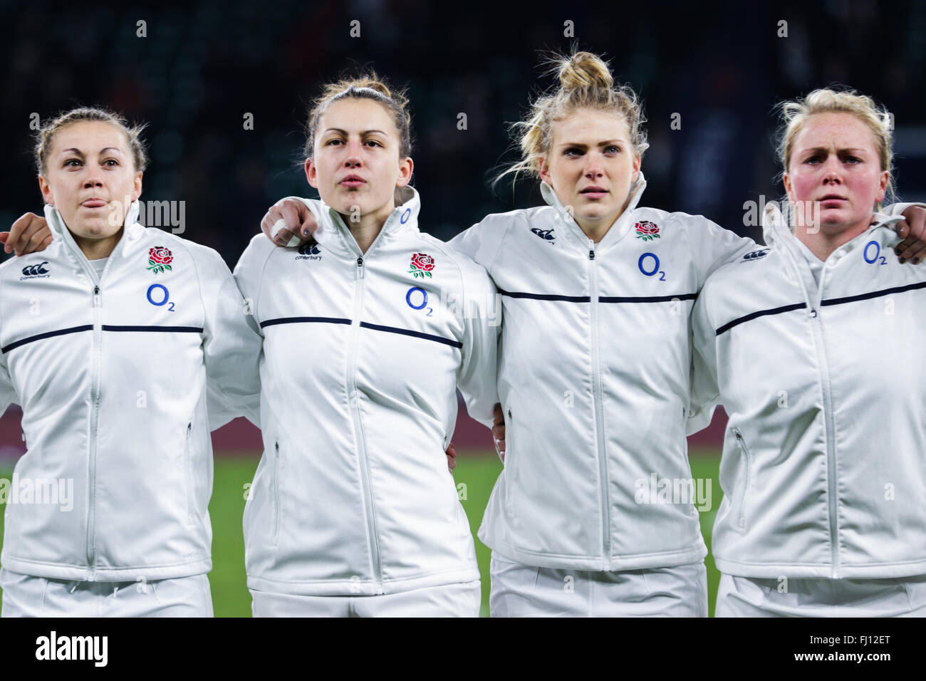 London, UK. 27th February 2016. England starting line-up for the Women ...
