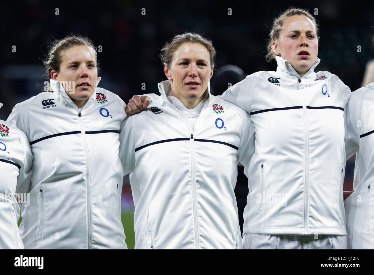 London, UK. 27th February 2016. England starting line-up for the Women ...