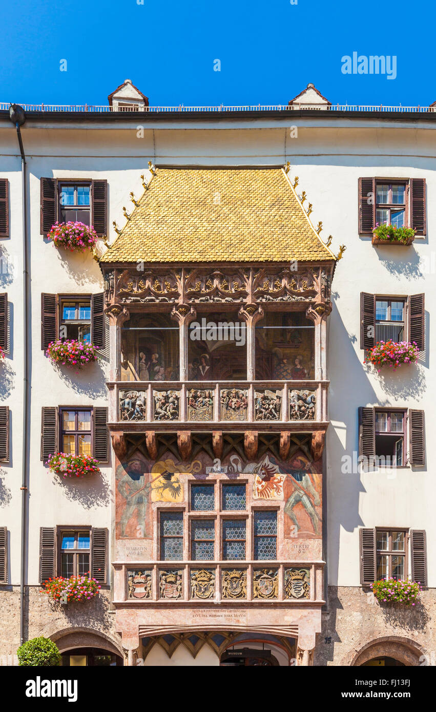 Austria, Tyrol, Innsbruck, View of a building with golden roof, alcove ...