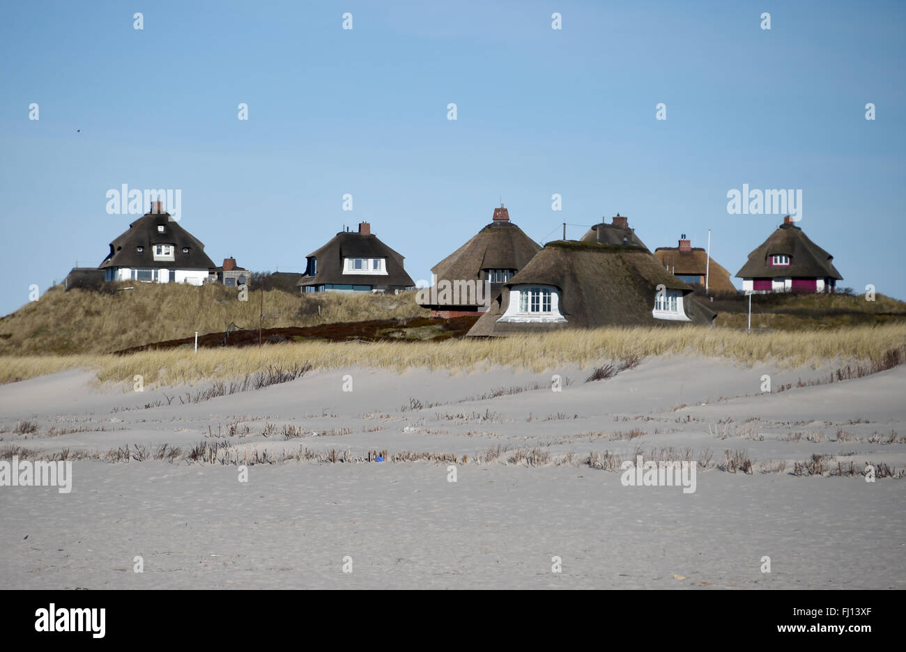 Thatched roof houses characteristic for Sylt island pictured behind the ...
