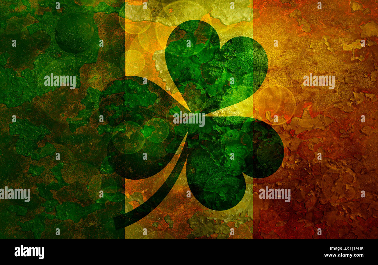 Ireland Flag with Shamrock on Grunge Texture Background Illustration ...